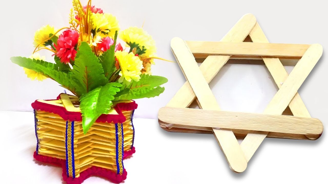How To Make Flower Vase With Icecream Sticks DIY Flower Vase how-to-make-flower-vase-with-icecream-sticks-diy-flower-vase
