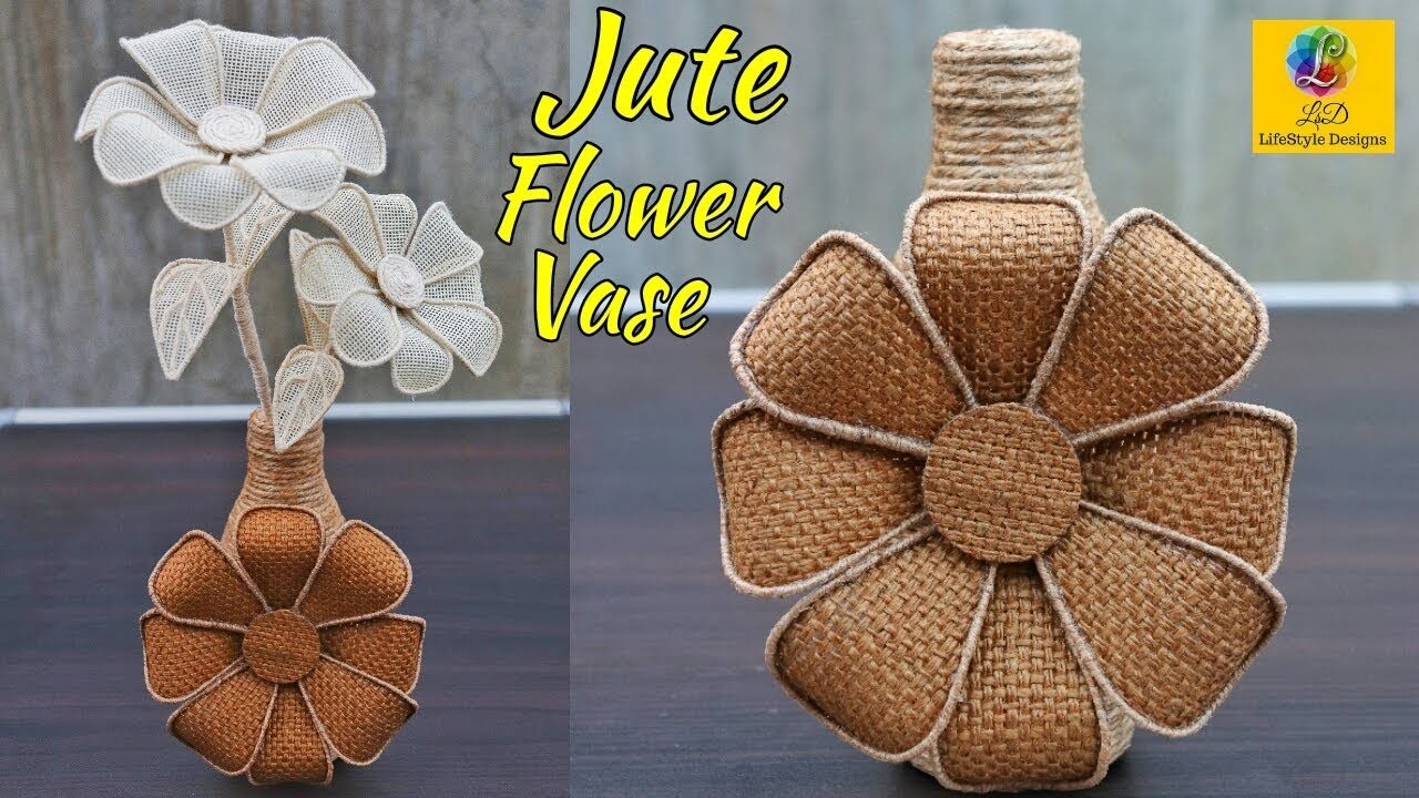 How To Make Decorative Jute Flower Vase DIY Jute Flower Pot Best Out Of Waste Jute Craft Idea