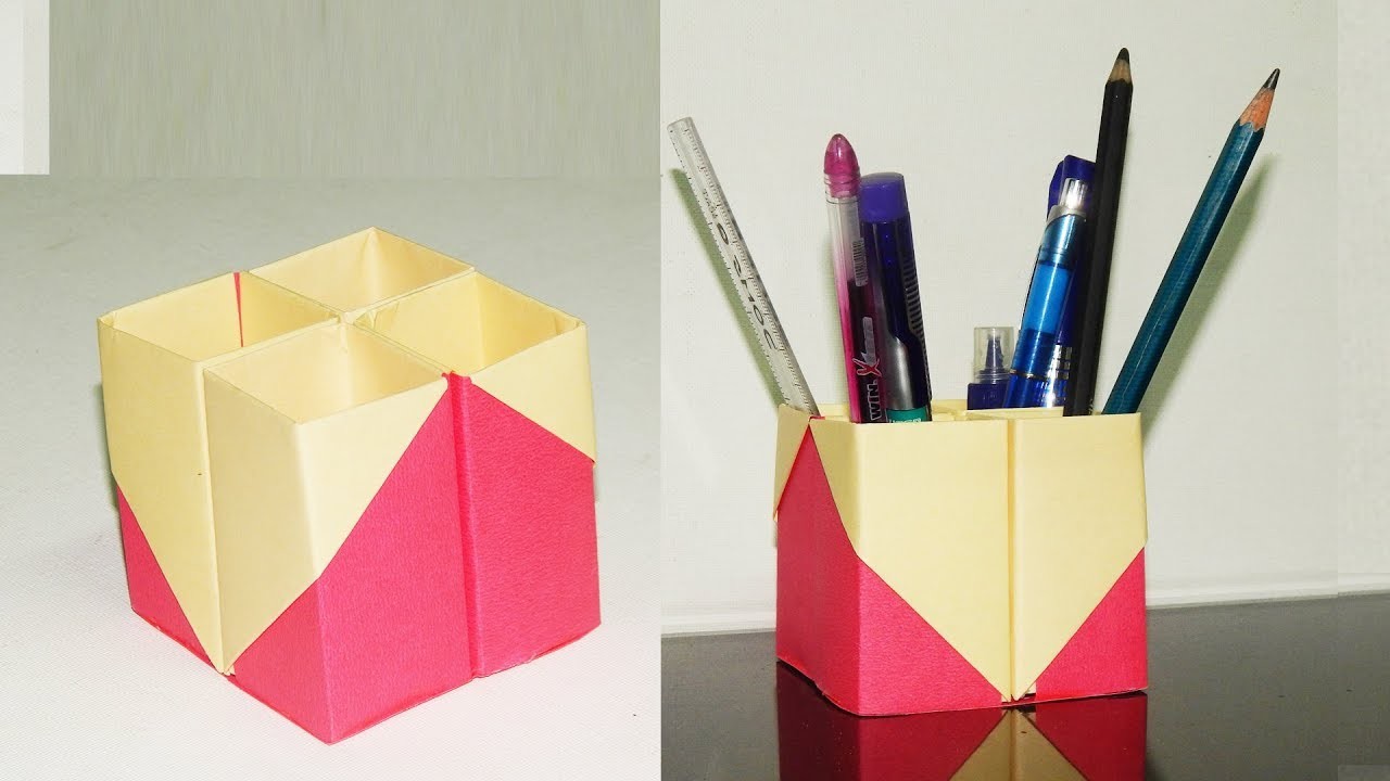 How To Make Pen Stand DIY Origami Pen Holder Paper Pencil Holder Art And Craft With Paper