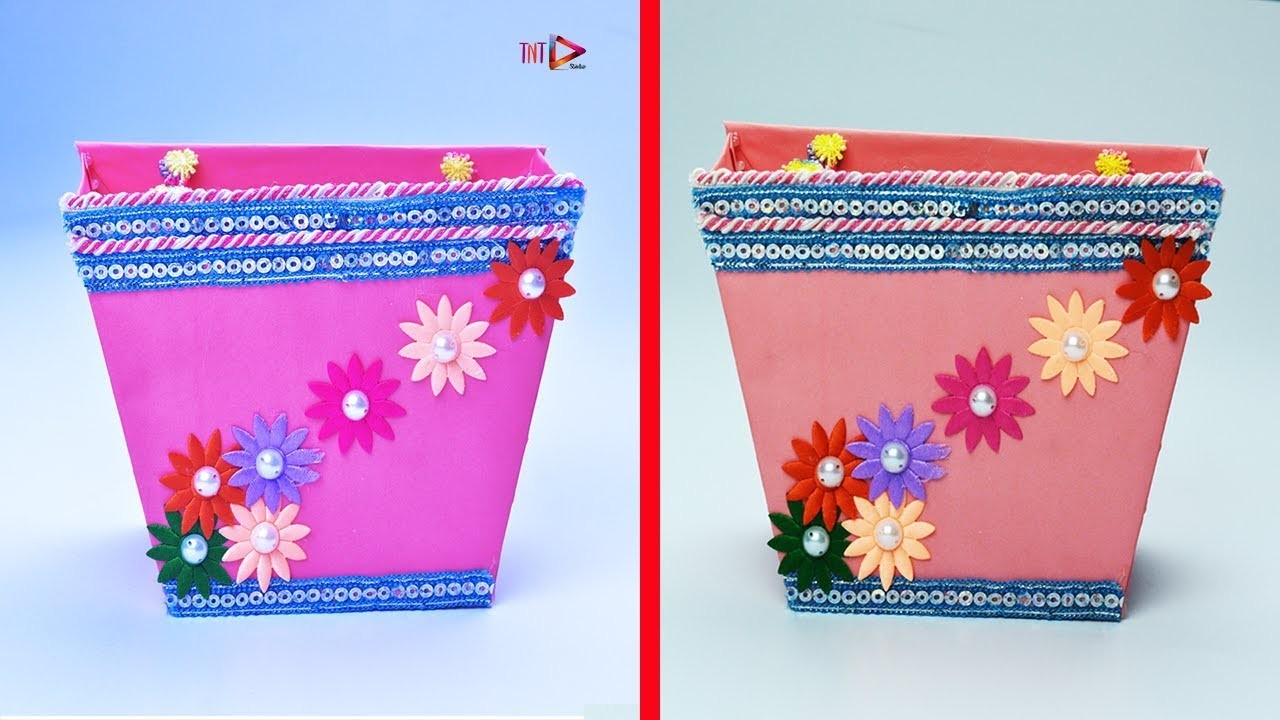 How To Make A Simple And Beautiful Paper Basket DIY Paper Basket With Handle Tutorial