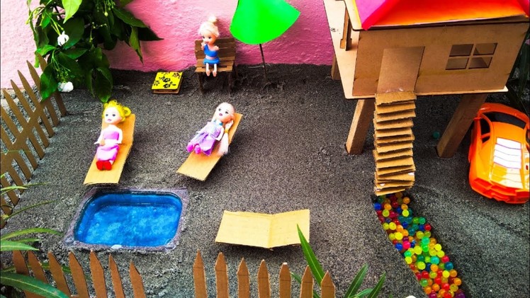 how-to-make-diy-dollhouse-diy-miniature-how-to-make-cardboard-house-cardboard-house-with-pool