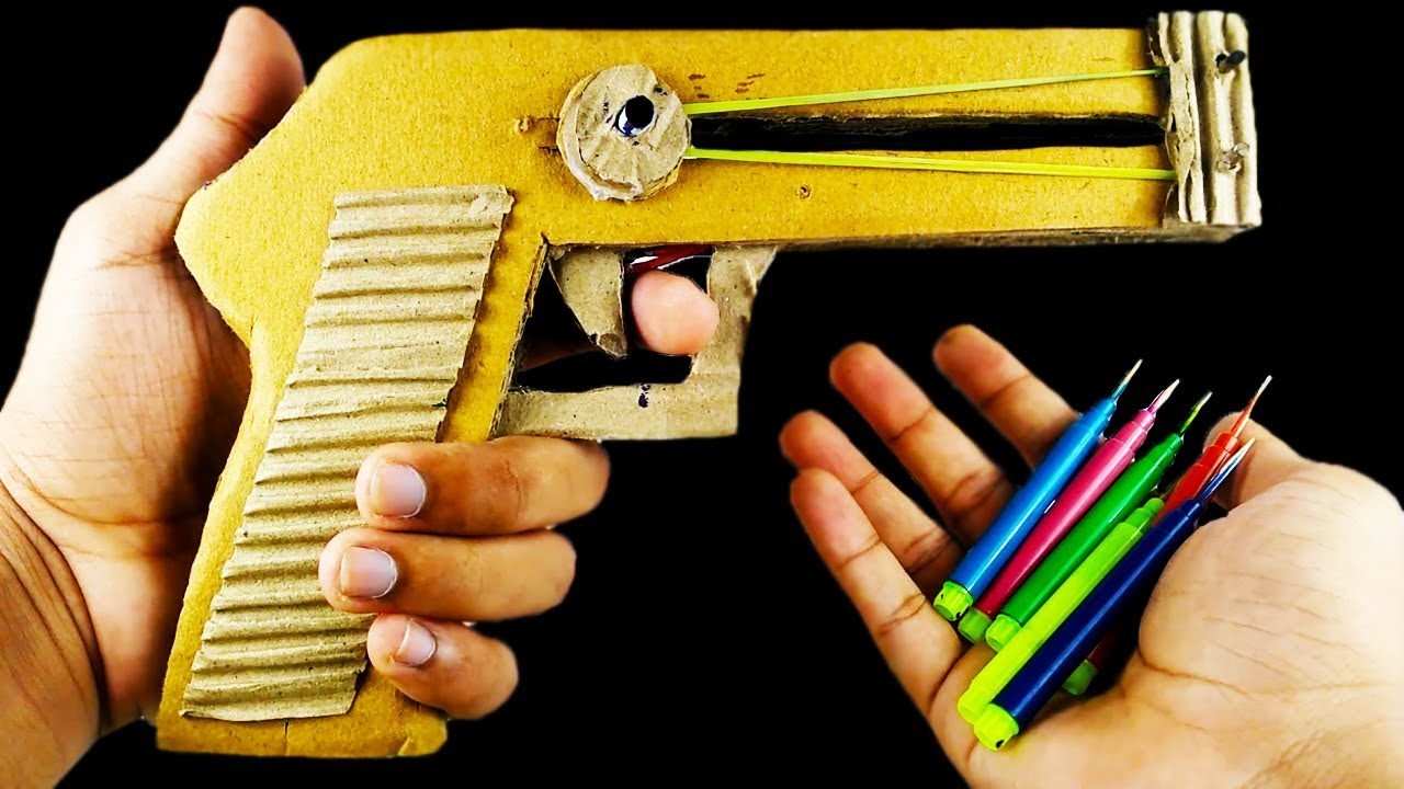 How To Make A Cardboard Gun Pistol That Shoots Bullets Diy At Home