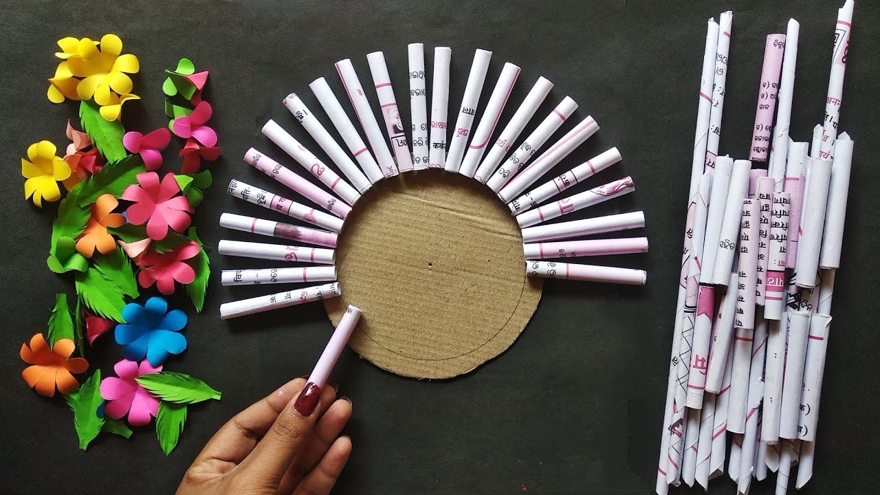 Diy 2 Waste Paper Craft Idea Paper Flower Wallhanging Using Cardboard And Waste Paper